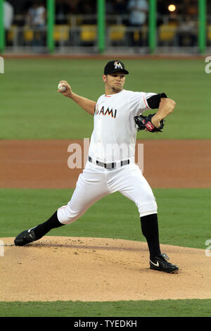 Miami Marlins pitcher Josh Johnson throws a pitch in the second inning ...