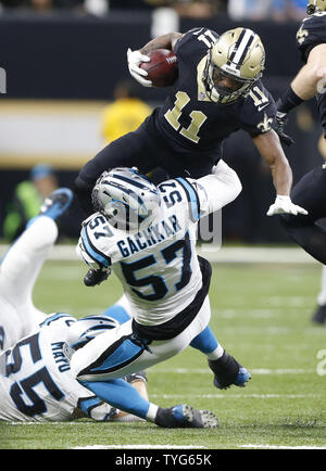 New Orleans Saints linebacker Andrew Dowell (50) walks off the field ...