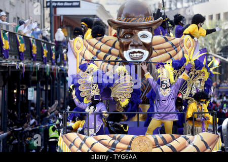 Float with riders in the Zulu parade on Mardi Gras day. New Orleans, LA ...