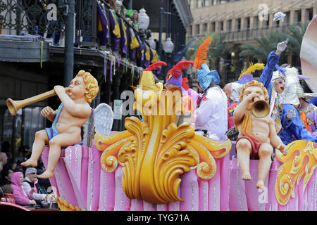 Members of Rex parade down St Charles Ave in New Orleans on March 5 ...