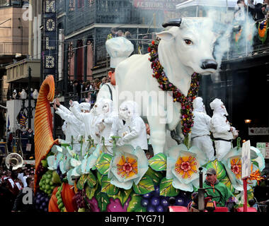 Members of Rex parade down St Charles Ave in New Orleans on March 5 ...