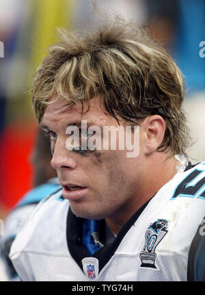 Carolina Panthers linebacker Dan Morgan listens to instructions from ...