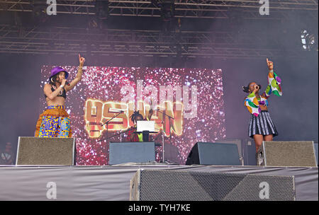 Thandiwe Sala of Brooklyn-based hip-hop group Oshun performing on stage ...