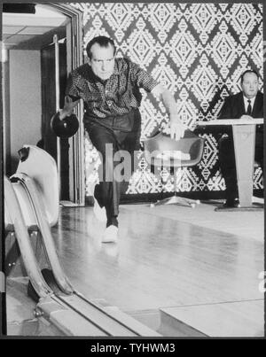 Richard M. Nixon bowling at the Truman bowling alley; Scope and content ...