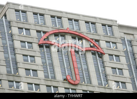 The Citigroup Inc. logo, a large red umbrella, stands at the entrance ...