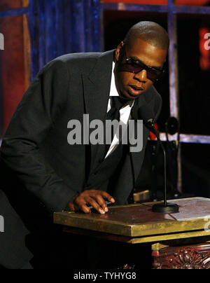 JAY-Z speaks during the Rock & Roll Hall of Fame induction ceremony ...