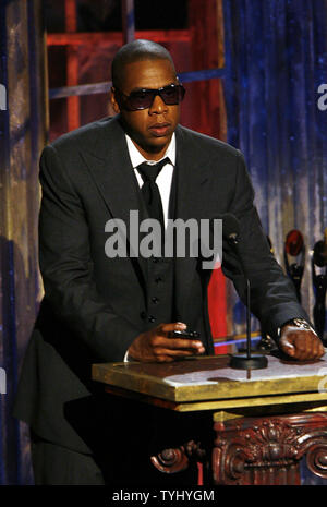 JAY-Z speaks during the Rock & Roll Hall of Fame induction ceremony ...