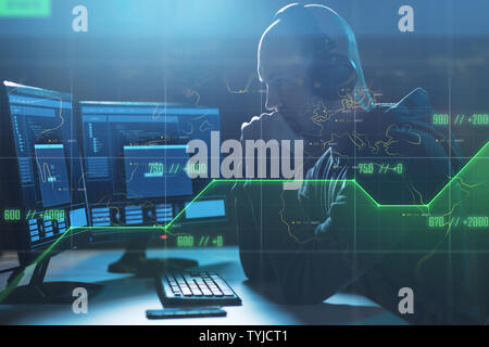 hacker with progress loading bar on computers Stock Photo - Alamy