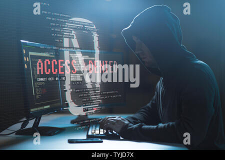 hacker with access denied messages on computer Stock Photo - Alamy