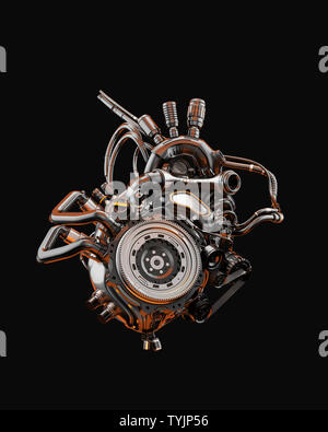 Steel robotic heart, futuristic replacement organ, 3d rendering on dark ...