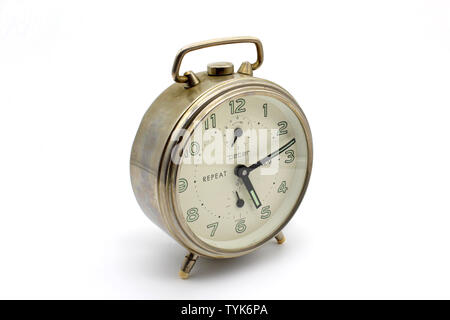 Vintage Peter, made in Germany metal metallic alarm clock, isolated on ...