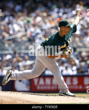 Oakland Athletics starting pitcher Gio Gonzalez throws during the first ...