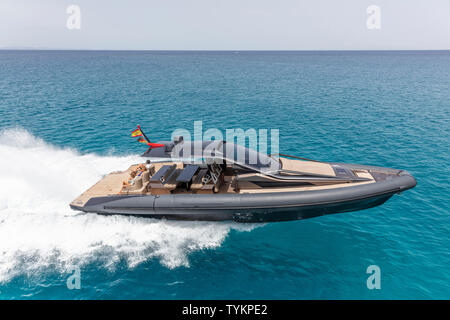 inflatable motor boat in formentera, navigate in the beautiful sea of ...