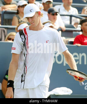 Kevin Anderson, of South Africa, reacts during a match in the Citi Open ...
