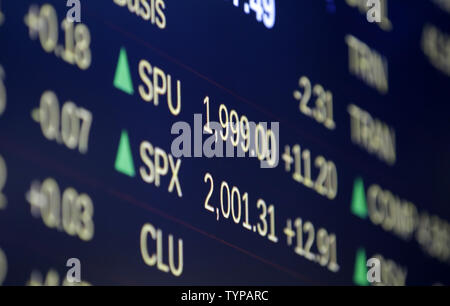 A board above the trading floor of the New York Stock Exchange shows ...