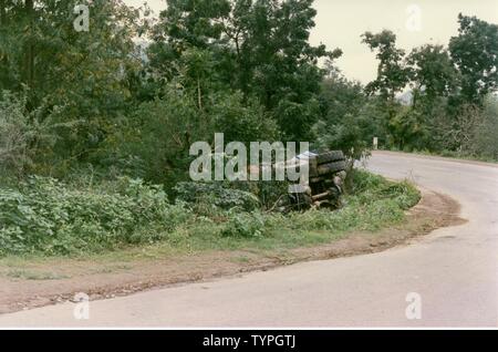 CARGO TRUCK OFF ROAD; TURNED OVER Stock Photo - Alamy