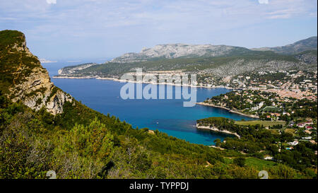 Panorama with Cassis city and Cassis vineyard, seen from the Cape ...