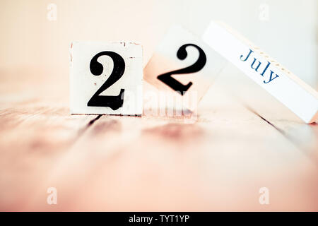 22nd july twenty second day month calendar concept on wooden blocks ...