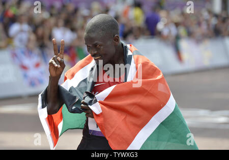 Silver Medalist Abel Kirui of Kenya celebrates after the Men's Marathon ...