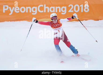 Switzerland's Michelle Gisin celebrates on the podium after winning the ...