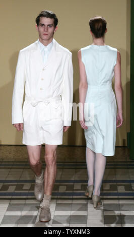 A model presents a creation by American fashion designer Matthew Ames ...