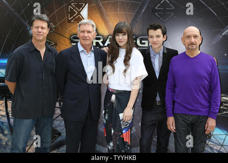 Harrison Ford (L), Asa Butterfield (C) and Sir Ben Kingsley arrive at a ...