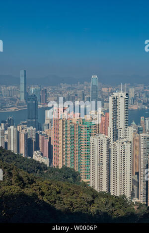 The modern Victoria Peak building overlooking the city of Hong Kong at ...