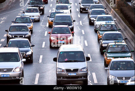 Congested traffic and pollution on Beijing motorway downtown China ...