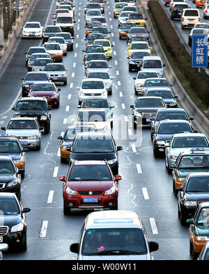 Congested traffic and pollution on Beijing motorway downtown China ...