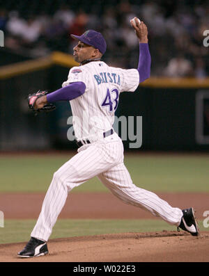 Arizona Diamondbacks pitcher Miguel Batista delivers during the first ...