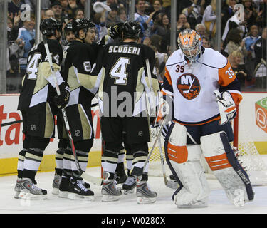 New York Islanders goalie Joey MacDonald (35) watches the puck during ...