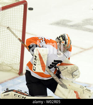 Philadelphia Flyers goaltender Carter Hart in action during an NHL ...