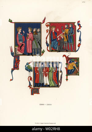 Middle Ages, knights, a knight is swearing the oath of fealty to a ...