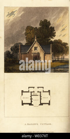 Plan and elevation of a Regency cottage. Floorplan shows best parlor ...