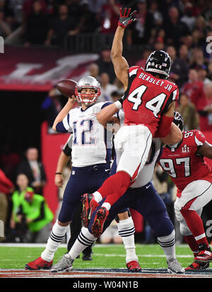 Atlanta Falcons outside linebacker Vic Beasley (44) sits the bench ...