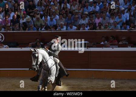 Mario Perez, a Spanish matador on horseback, is seen during a bullfight ...