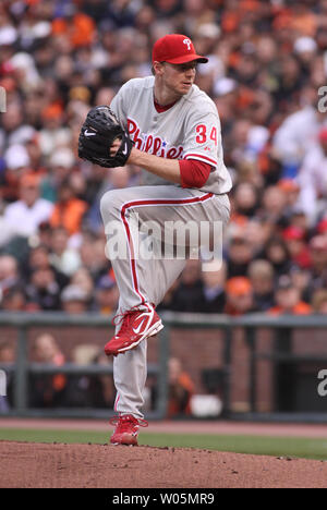 Phillies starting pitcher Roy Halladay throws in the first inning of ...