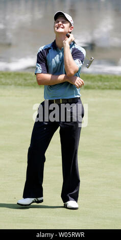 England's Justin Rose reacts on the 6th green during day four of The ...