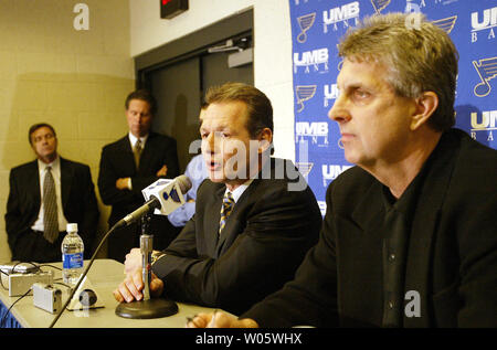 St. Louis Blues assistant coach Steve Ott reacts during an NHL hockey ...