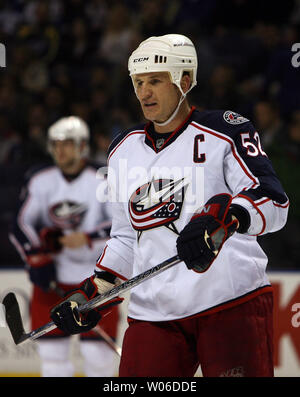 Columbus Blue Jackets center Adam Fantilli (19) leaves with a serious ...