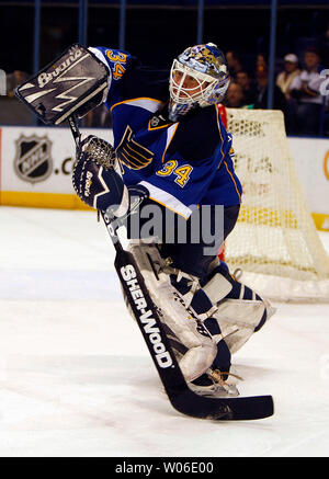 St. Louis Blues' Manny Legace stops a shot in the third period against ...