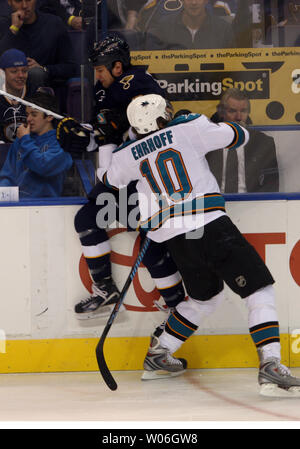 San Jose Sharks' Christian Ehrhoff, left, of Germany, celebrates his ...