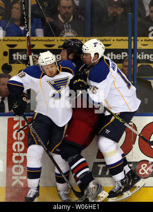 Columbus Blue Jackets' Mike Commodore plays against the San Jose Sharks ...
