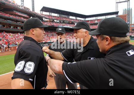 Umpire Doug Eddings before a baseball game between the Oakland ...