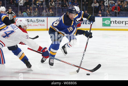 St. Louis Blues' Robert Thomas (18) and Ryan Suter (22) celebrate a ...