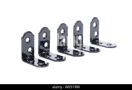 Group of black metallic angle fixators. Mounting metal angle corners ...