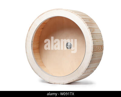 Empty wooden running wheel for rodents isolated on white background ...