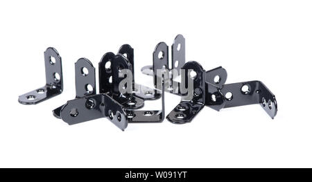 Group of black metallic angle fixators. Mounting metal angle corners ...