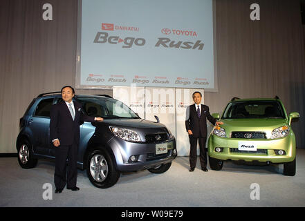 Teruyuki Minoura, president of Daihastu Motor Co., speaks to the press ...