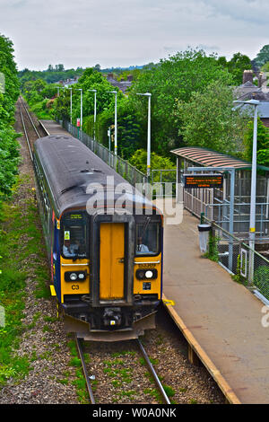 single coach train at Rhiwbina railway station. View looking north west ...